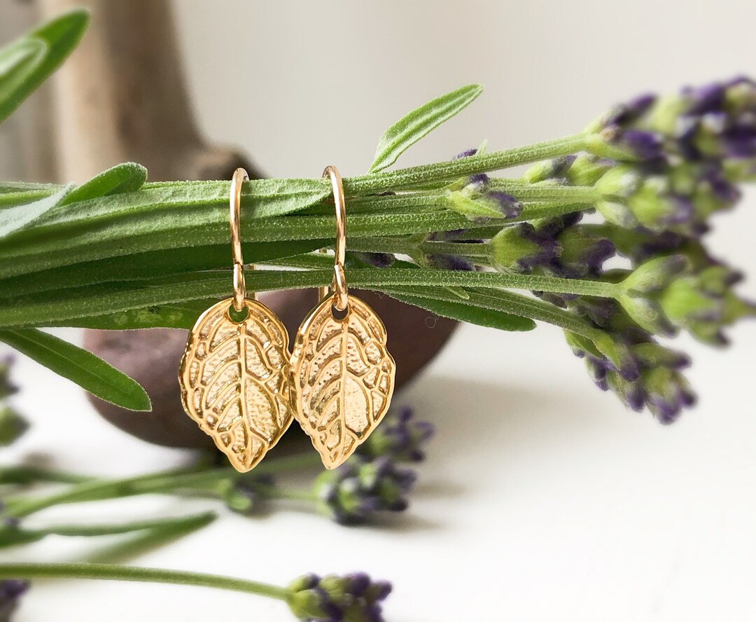 Small Gold Leaf Dangle Earrings - Etsy