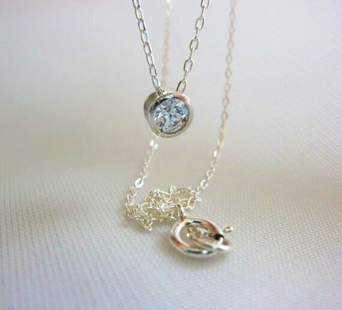 Single Diamond Necklace Sterling Silver Diamond Necklace | Etsy