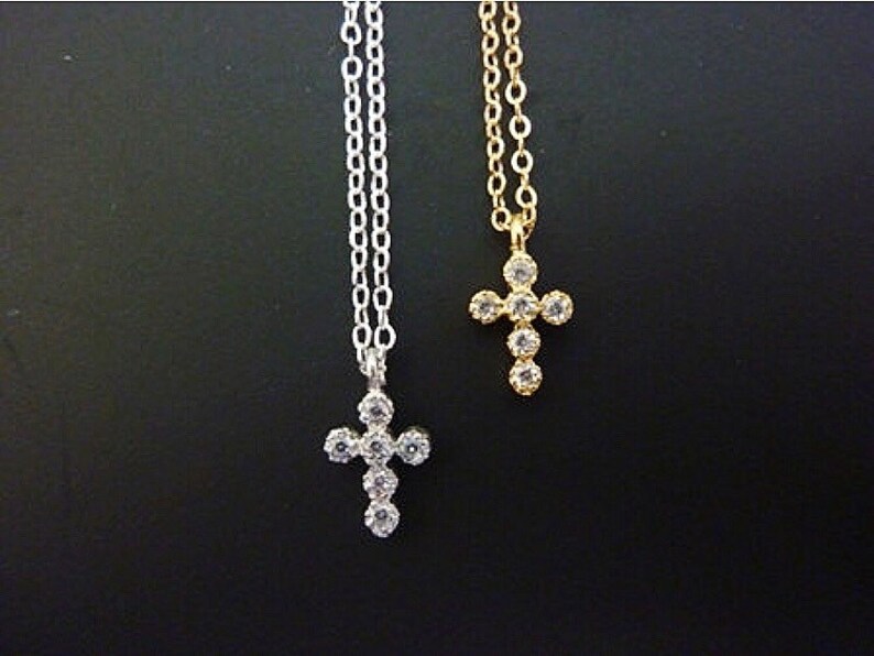 Tiny Gold Cross Necklace Small Cross Necklace Diamond Cross | Etsy