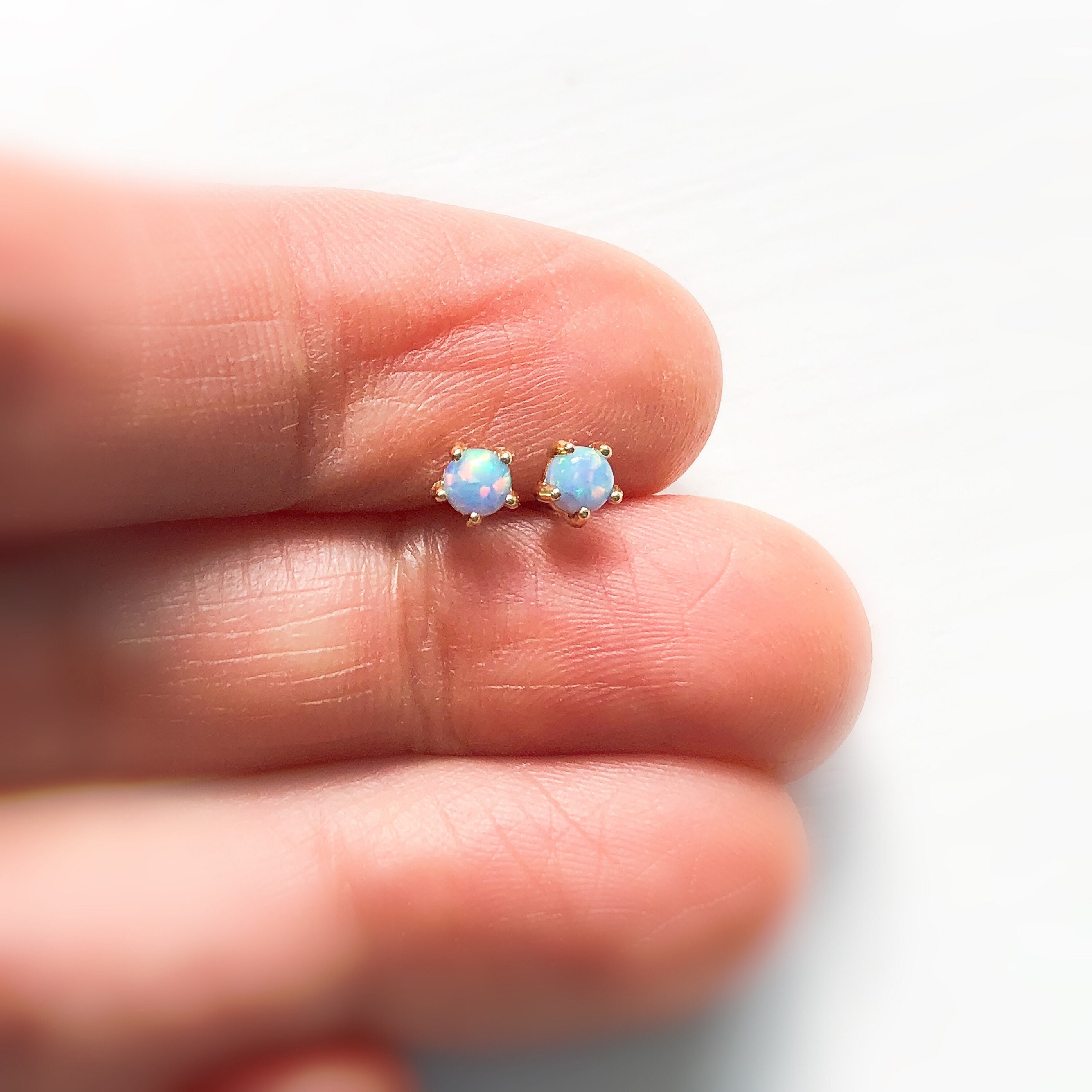 Tiny Opal Earrings Mini Opal Studs Tiny Opal Studs Blue | Etsy