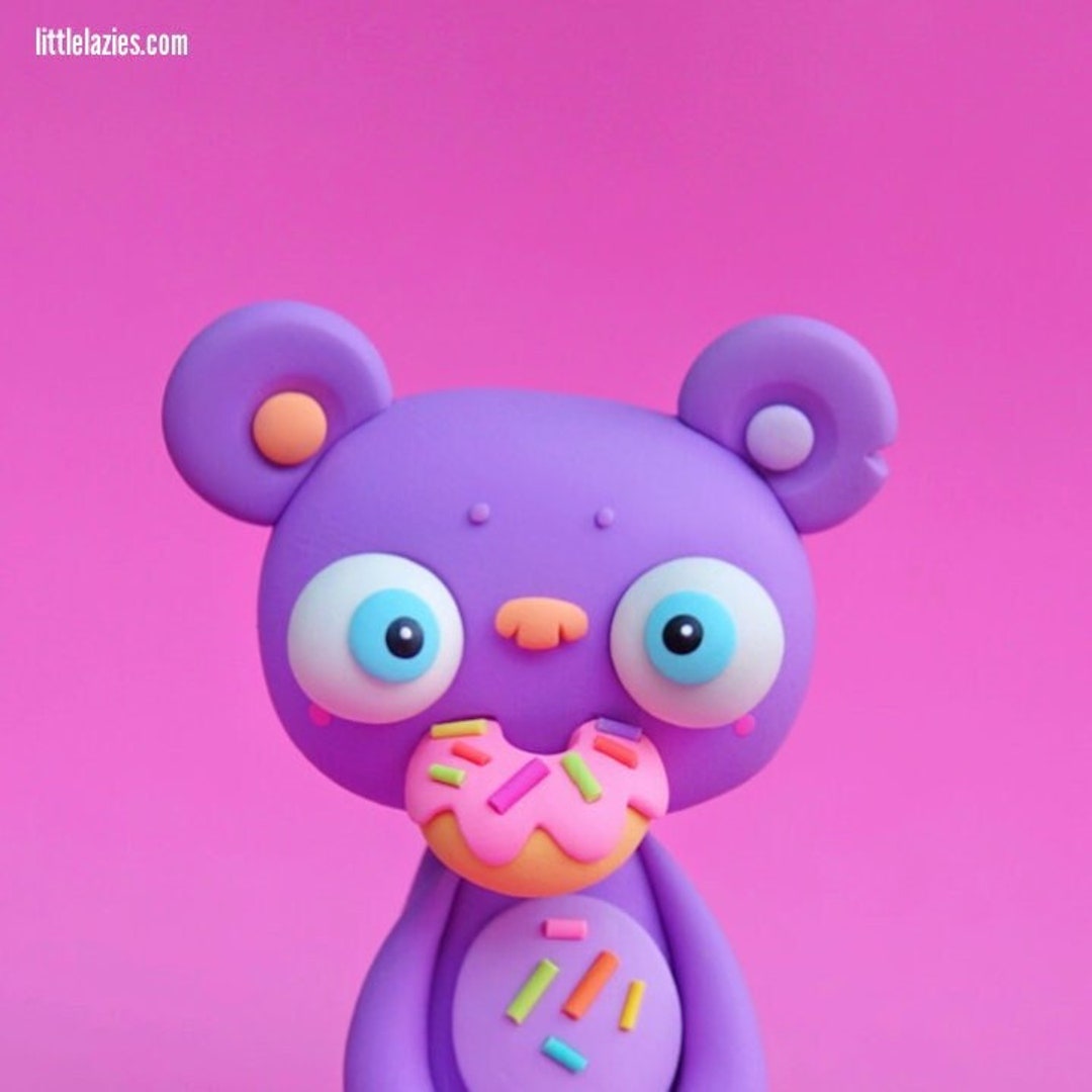 Random DONUT-BEAR Littlelazies | 1 Miniature Monster Polymer Clay ...