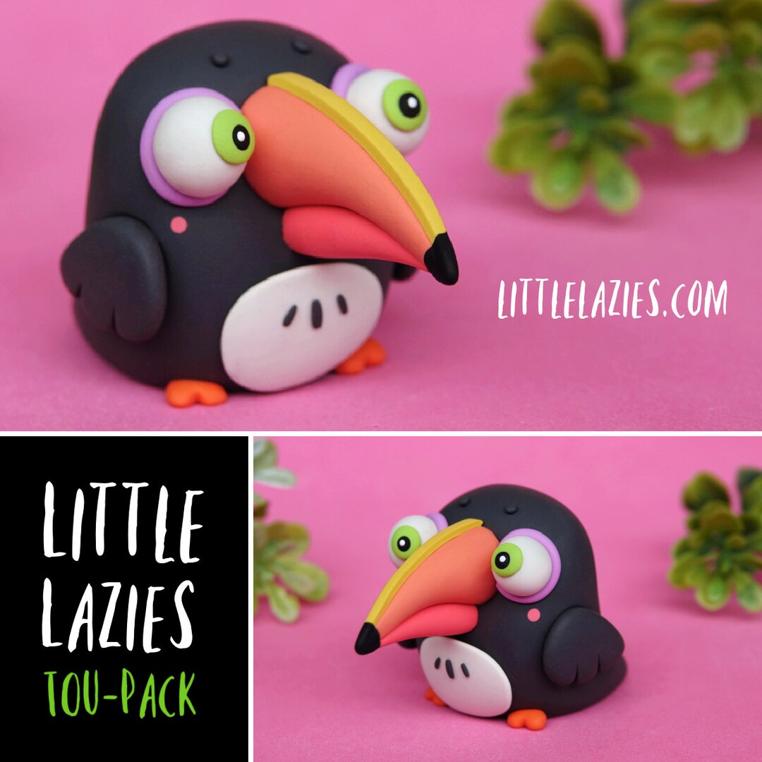 Little Lazies lil' Toucan Tou-pack 2 Miniature Polymer Clay Sculptures ...