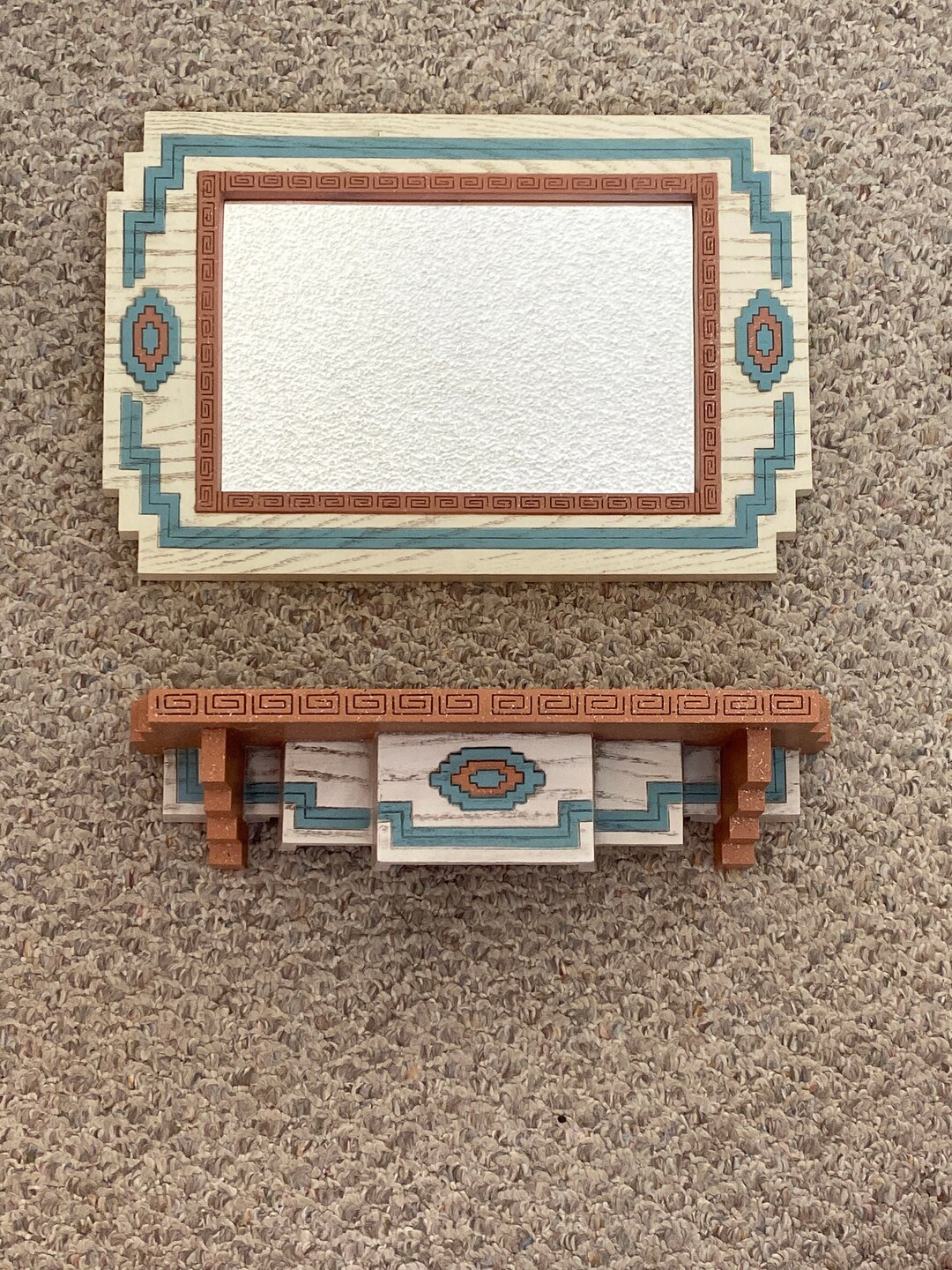 Vintage 70s Southwest MIRROR & SHELF Burwood PLASTIC Aztec - Etsy
