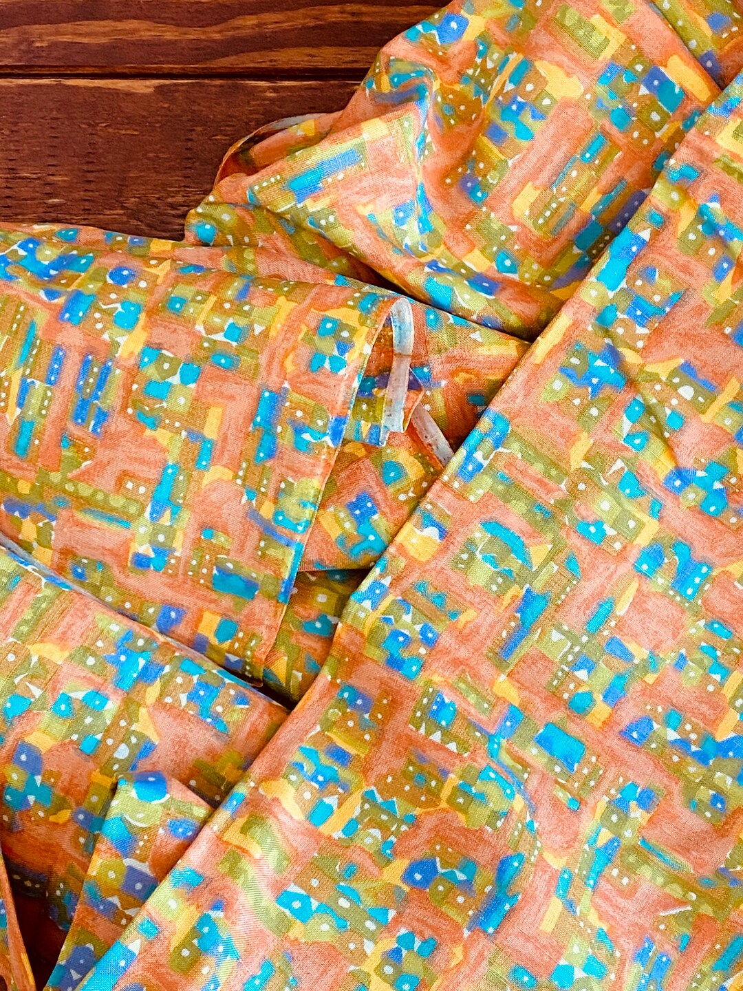 4.5 Yds Vintage Sixties FABRIC Knobby Texture Abstract HOUSES Curtains ...