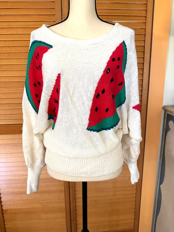 1980’s ViNTAGE WATERMELON SWEATER Summer KnIT Dolman … - Gem