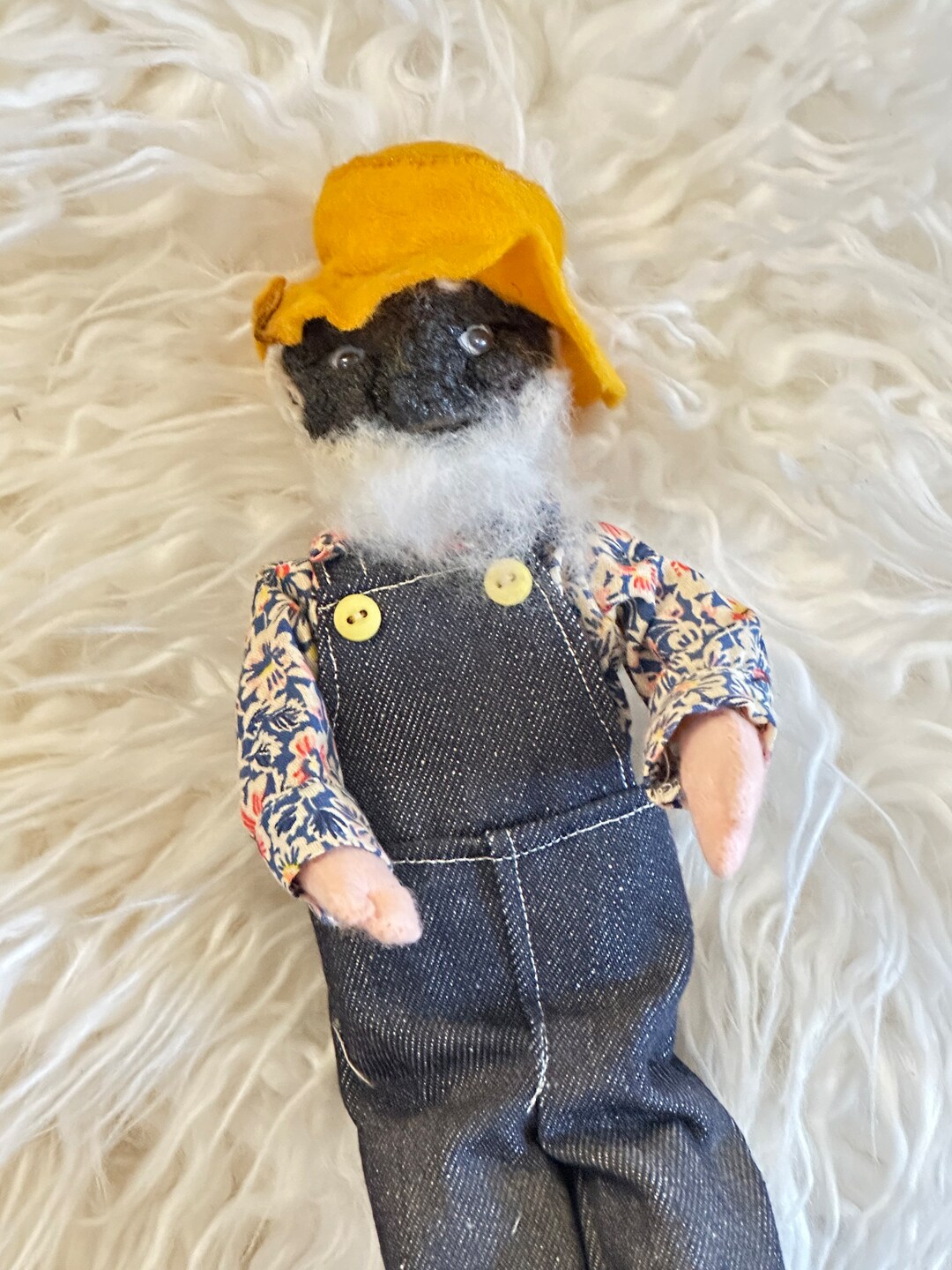 Vintage Folk Art APPLE HEAD Doll MAN Overalls Feedsack Shirt Felt ...