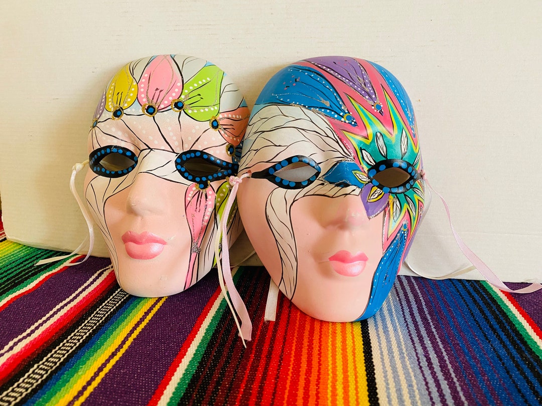 1980's Vintage Harlequin Mardi Gras Ceramic FACE Masks Wall HANGING ...