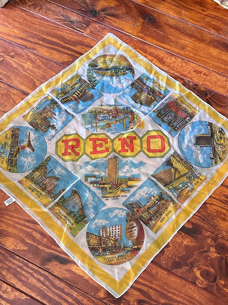 Vintage Reno Nevada Souvenir Scarf: 1960s Nylon Rayon, Made in Japan - Etsy