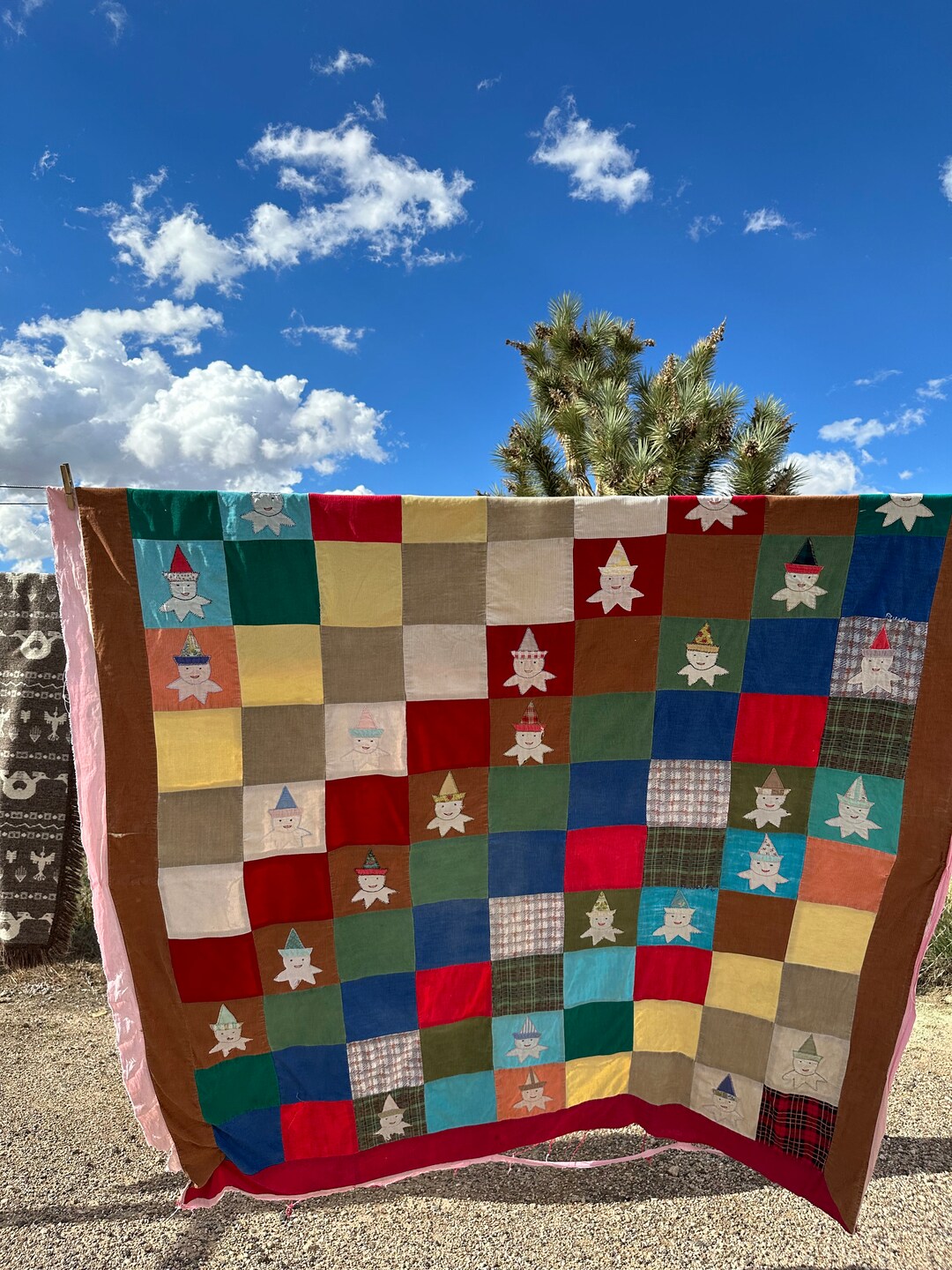 Vintage 1960s Clown Appliqué Quilt Top: Hand Sewn Patchwork, 60" X 68 ...