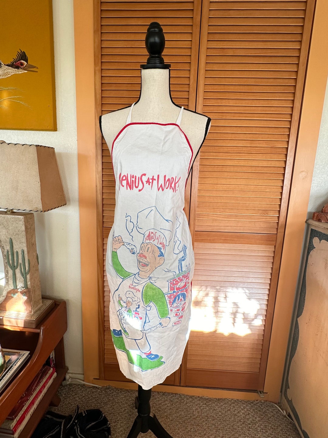 Vintage Bib APRON BBQ “genius at Work” BARBECUE Novelty Apron Chef ...