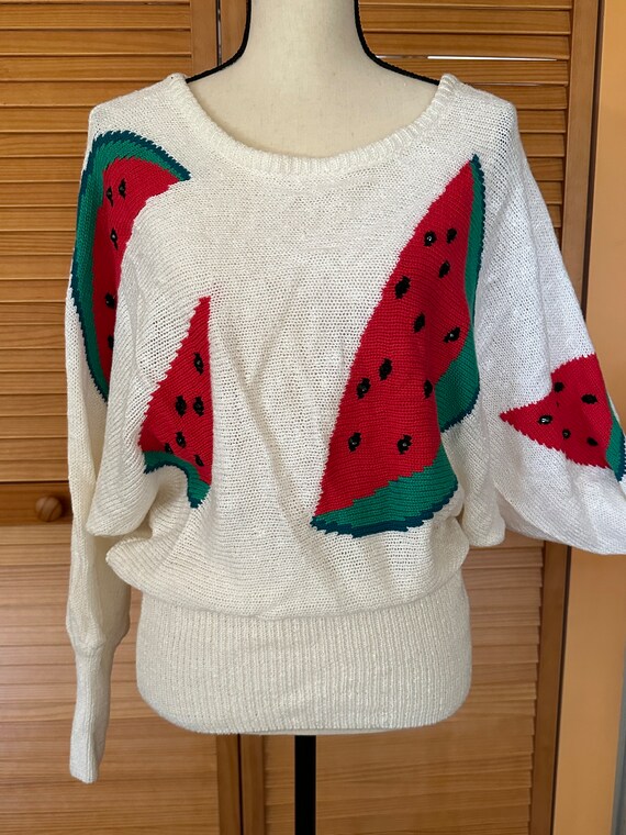 1980’s ViNTAGE WATERMELON SWEATER Summer KnIT Dolman … - Gem