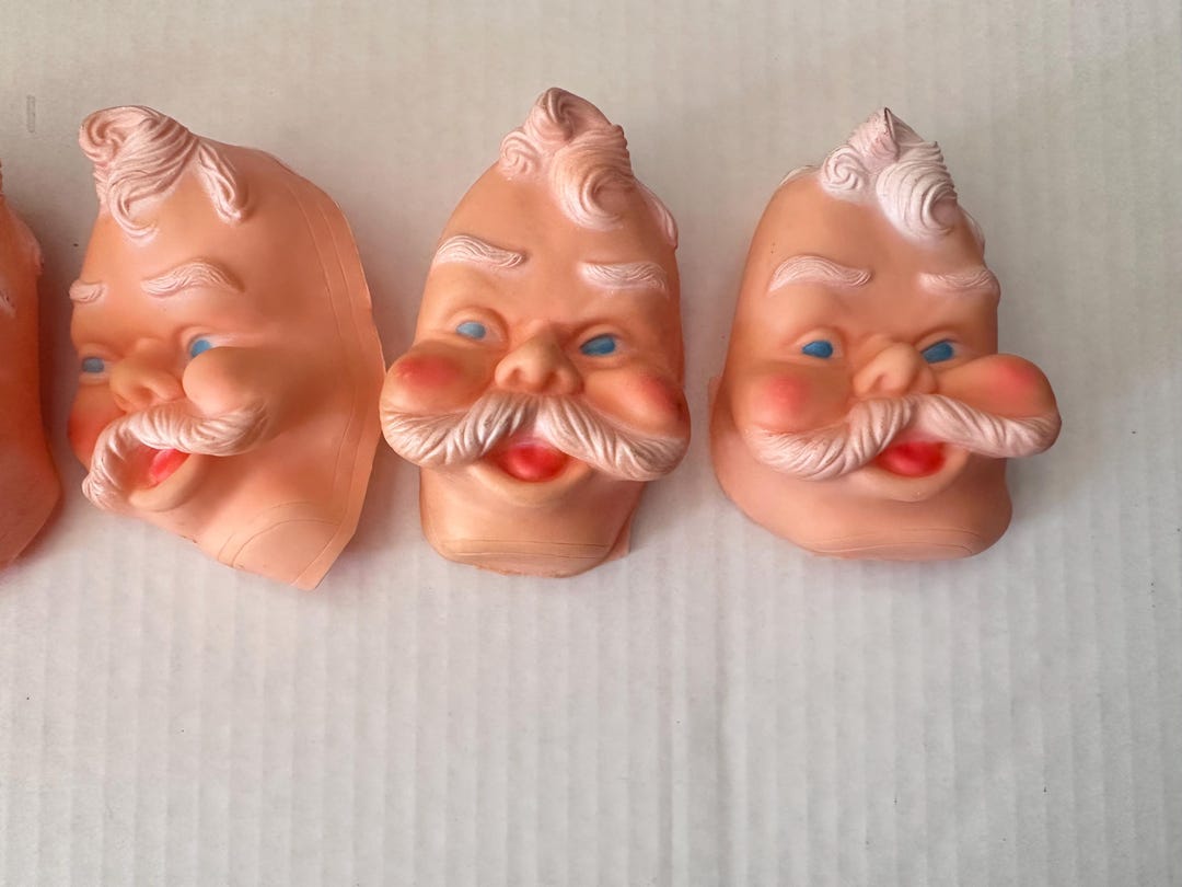 6 Vintage RUBBER FACE SANTA Claus Doll Heads Crafts Plastic Holiday ...