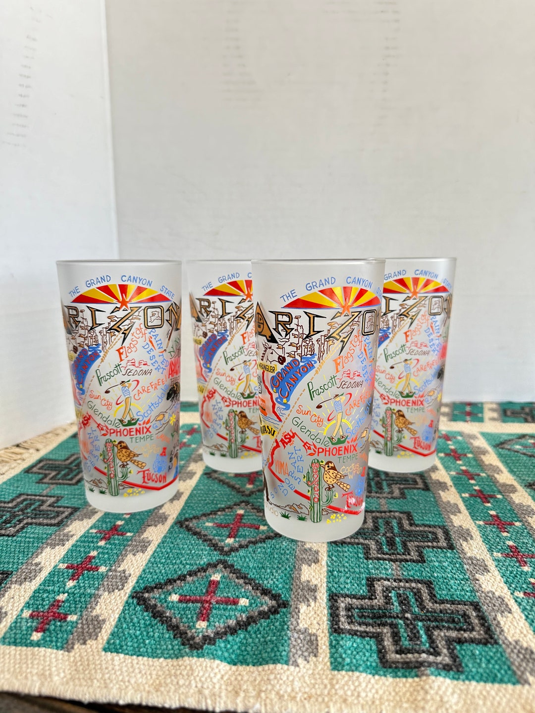 4 Vintage ARIZONA Map GLASSES SOUTHWEST Drinking Glass Cat Studio 2004 ...