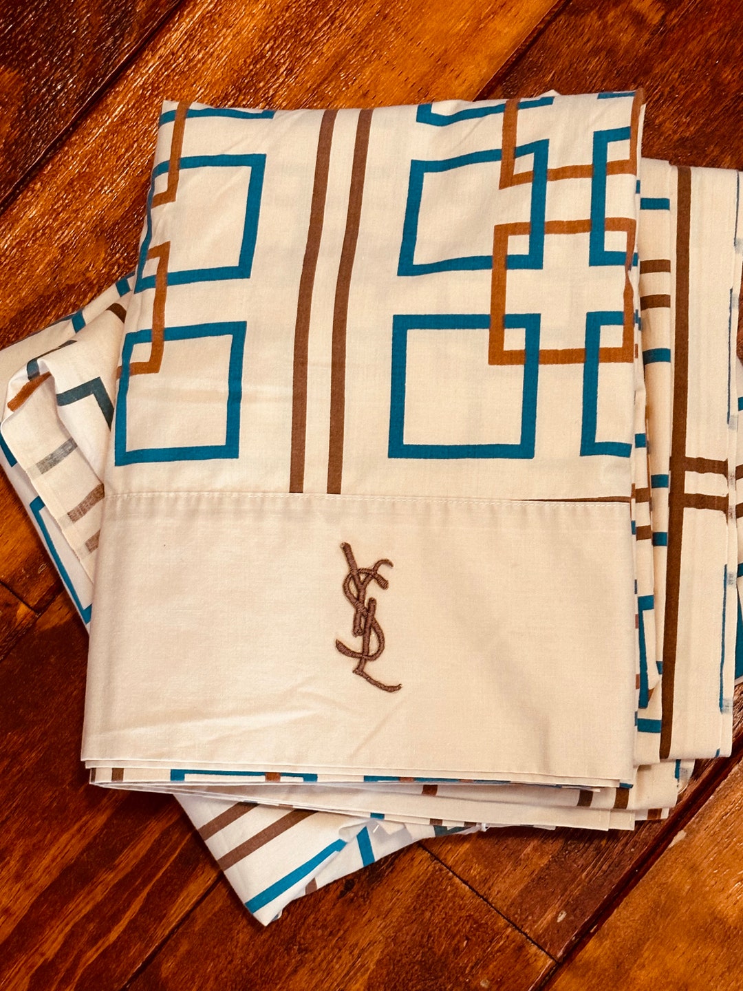 1976 YSL Mod Vintage Bed Sheets GEOMETRIC Flat & Fitted Full Bedding ...