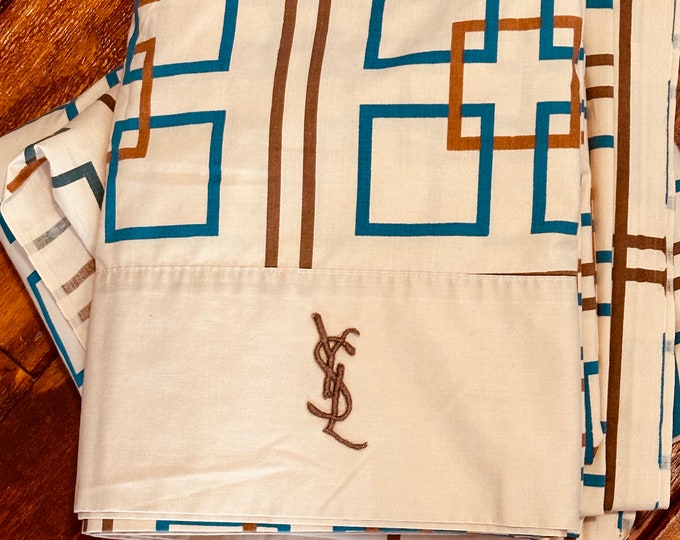 1976 YSL Mod Vintage Bed Sheets GEOMETRIC Flat & Fitted Full Bedding ...