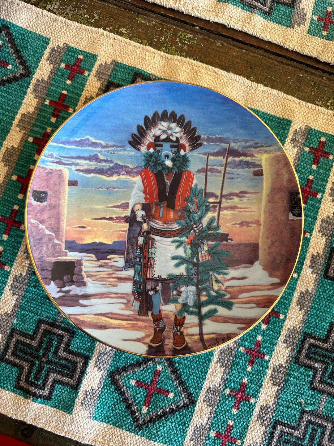 Vintage Christmas PLATE Dish Tree KACHINA HOPI Collector Neil Davids ...