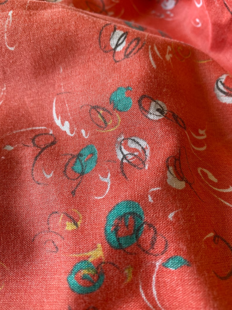 2 Yards 1950s Rayon Fabric: Pink Abstract Squiggles, Mid Century Modern ...