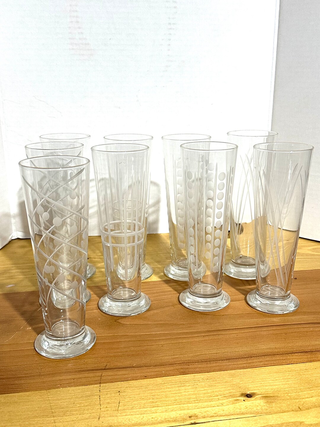 8 Pc Set Vintage Beautiful ETCHED DRINKING GLASS Set 1960s Beer Glasses ...