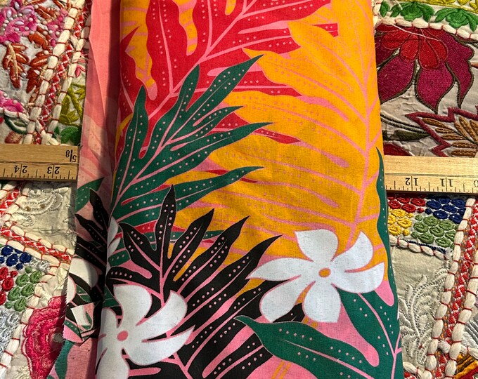 Per Yard 1980's Fabric Material Tropical Vintage 1980s PALM Leafs ...