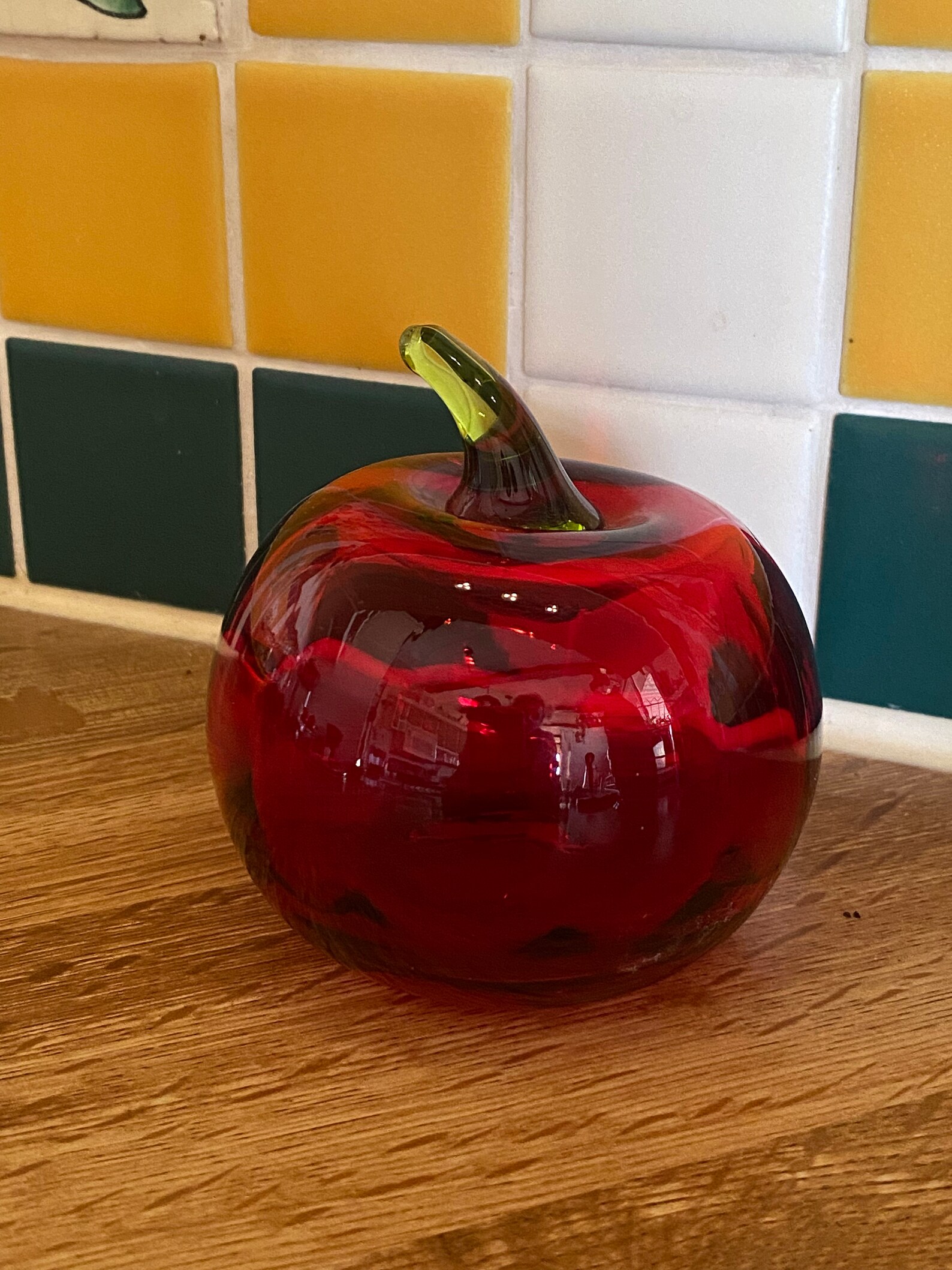 70s Vintage APPLE Heavy BLOWN GLASS Paperweight Rainbow - Etsy