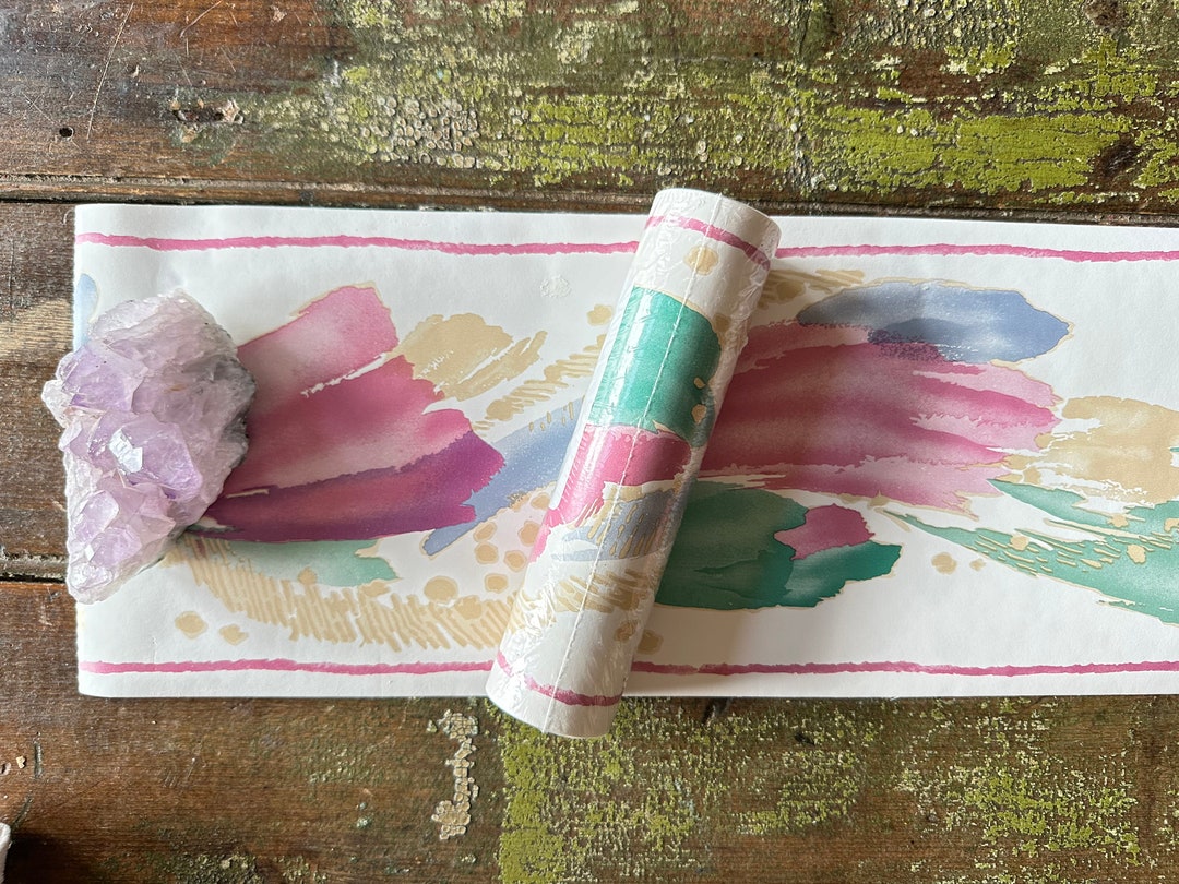 Vintage 80s Geometric Wallpaper Border: Pastel Color Splash, 30 Feet ...