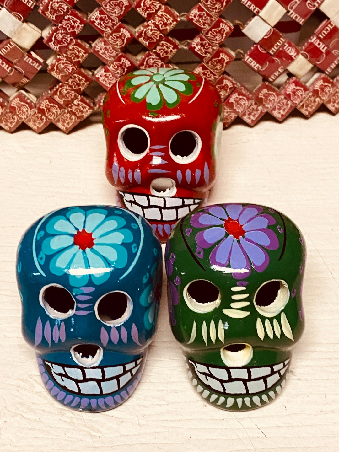 Vintage SKULLS Day of the DEAD HEAD Mexico La Muerta Small Terracotta ...