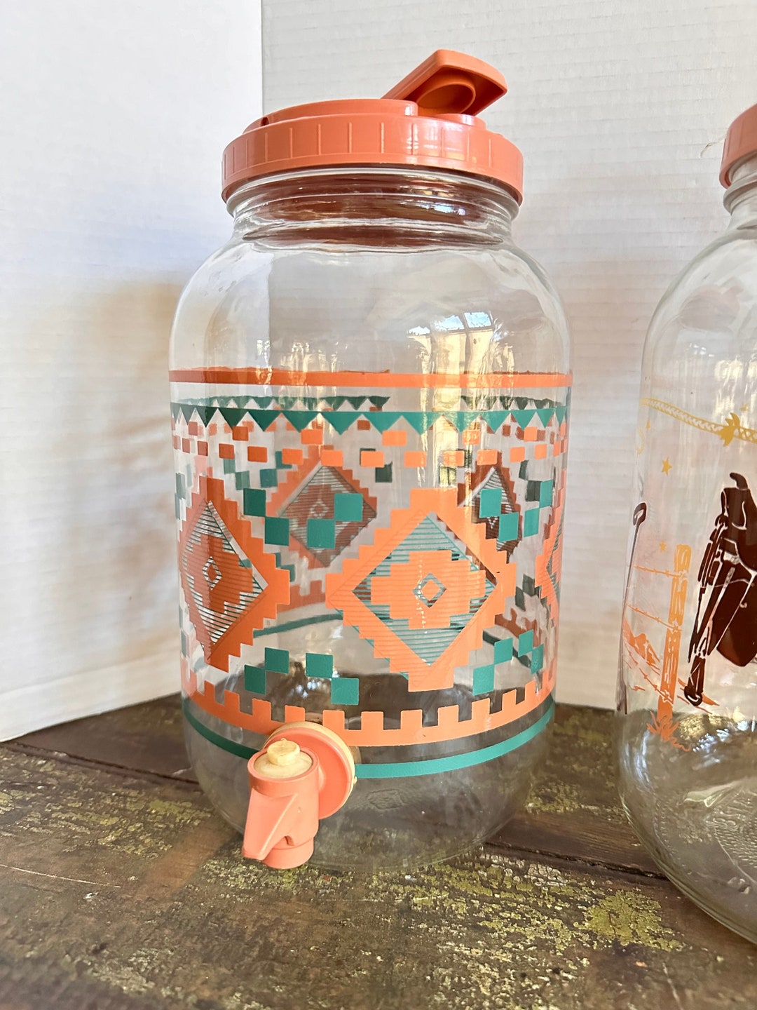 Awesome Vintage SOUTHWESTERN WATER JUG W Spout & Handle Glass Jar ...