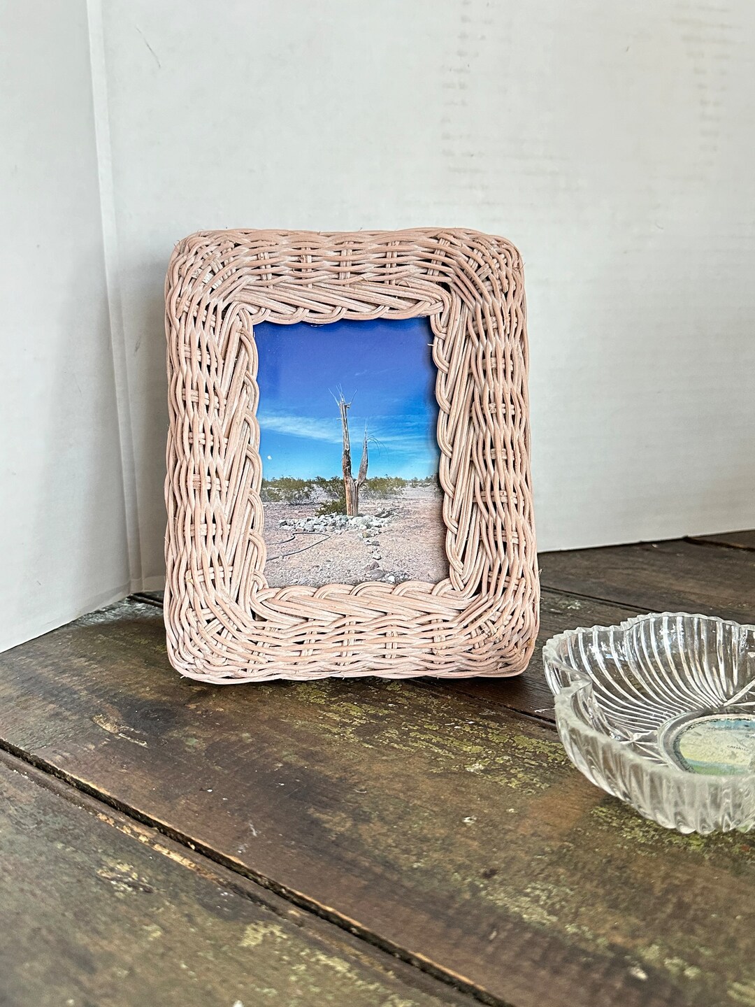 80’s Vintage Pink WICKER PICTURE FRAME Eighties Home Decor Photo Frame ...