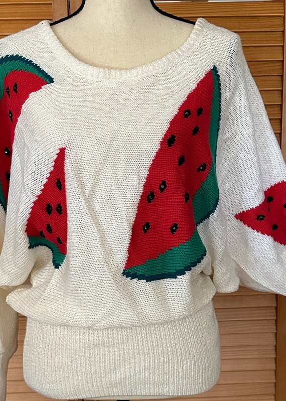 1980’s ViNTAGE WATERMELON SWEATER Summer KnIT Dolman … - Gem