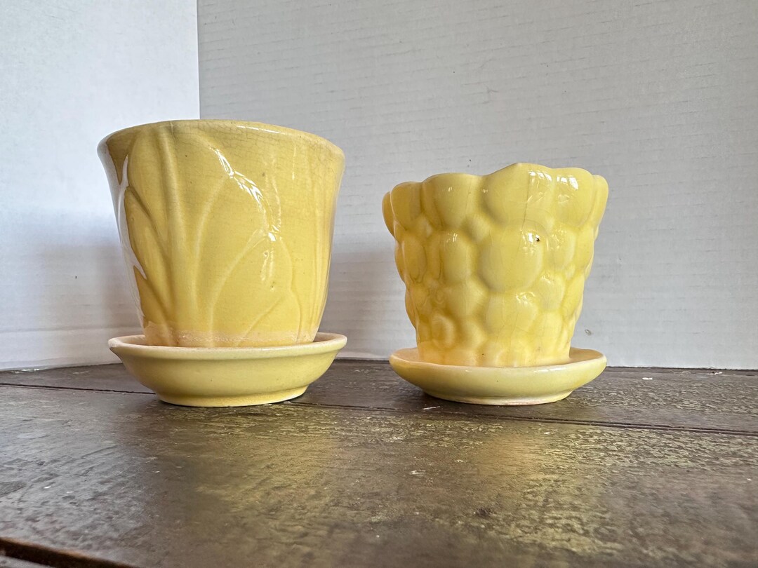 1950’s Set of 2 Yellow CERAMIC PLANTERS Vintage Planter Cactus ...