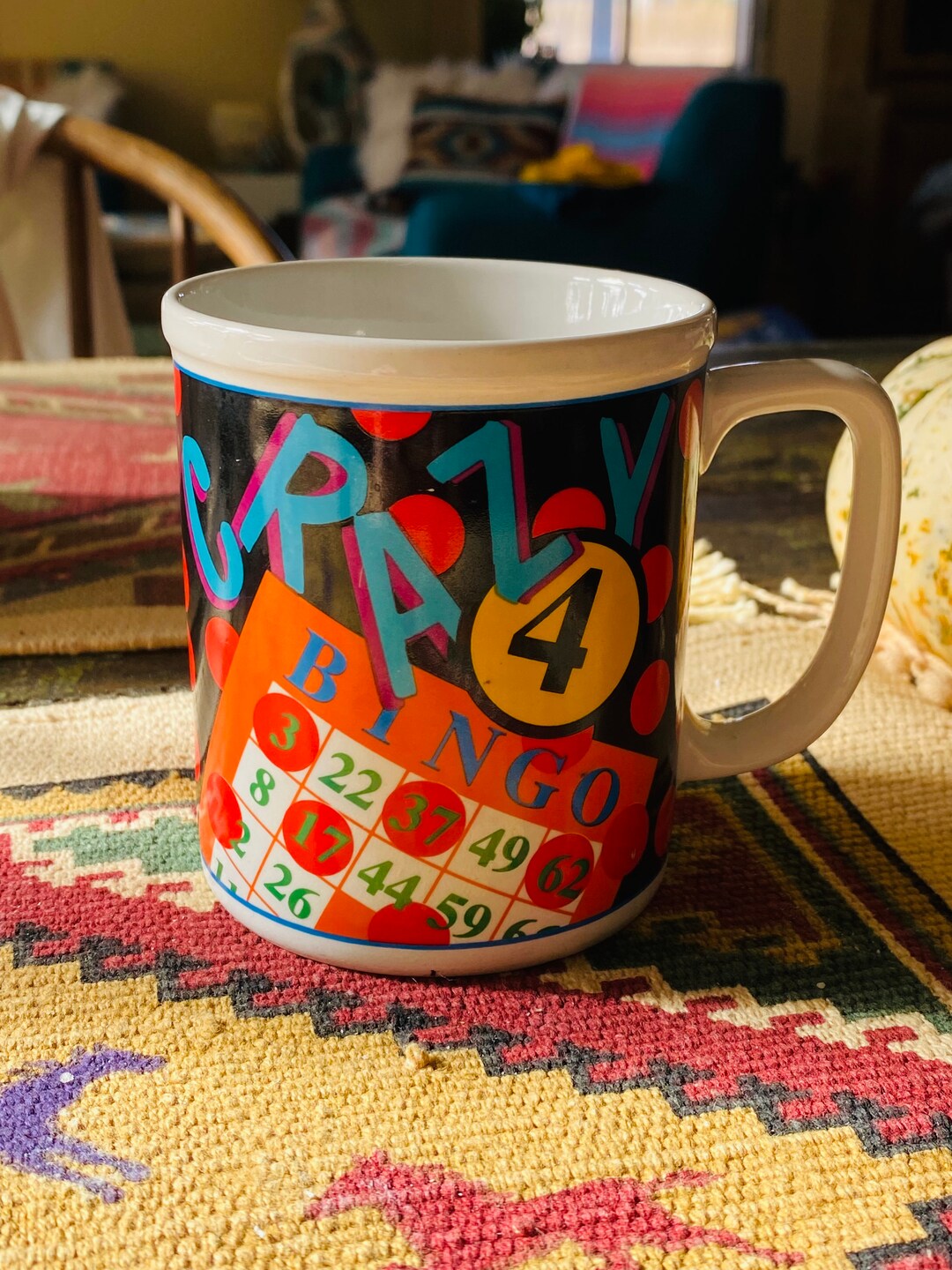 1990 CRAZY 4 Bingo COFFEE MUG Vintage Cup Memphis Tea Cup Bingo Night ...