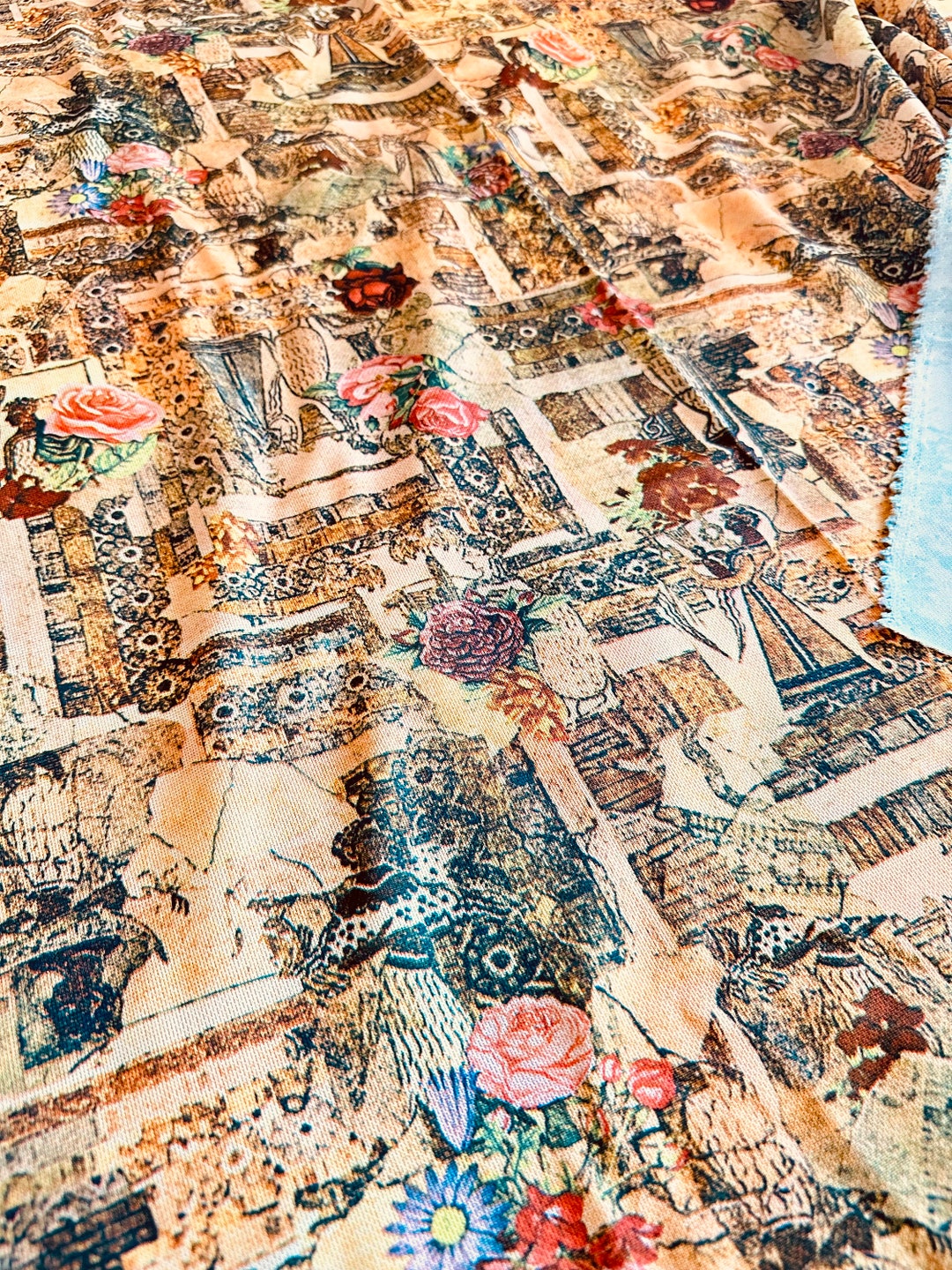 Gorgeous 70s Gustav KLIMT Style Egyptian W Roses Vintage Print FABRIC ...