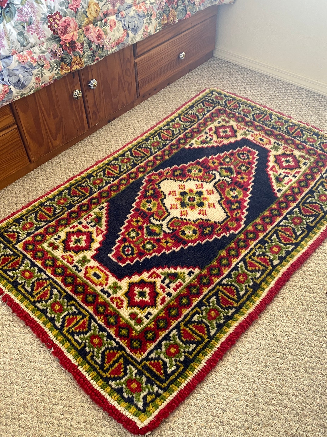 Seventies Shag Rug Vintage Hand Made Skillcraft HOOKED AREA RUG Persian ...