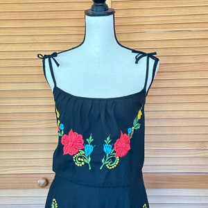 Vintage EMBROIDERED Sun DRESS Black W FLOWERS 1970's Rockabilly Dress ...