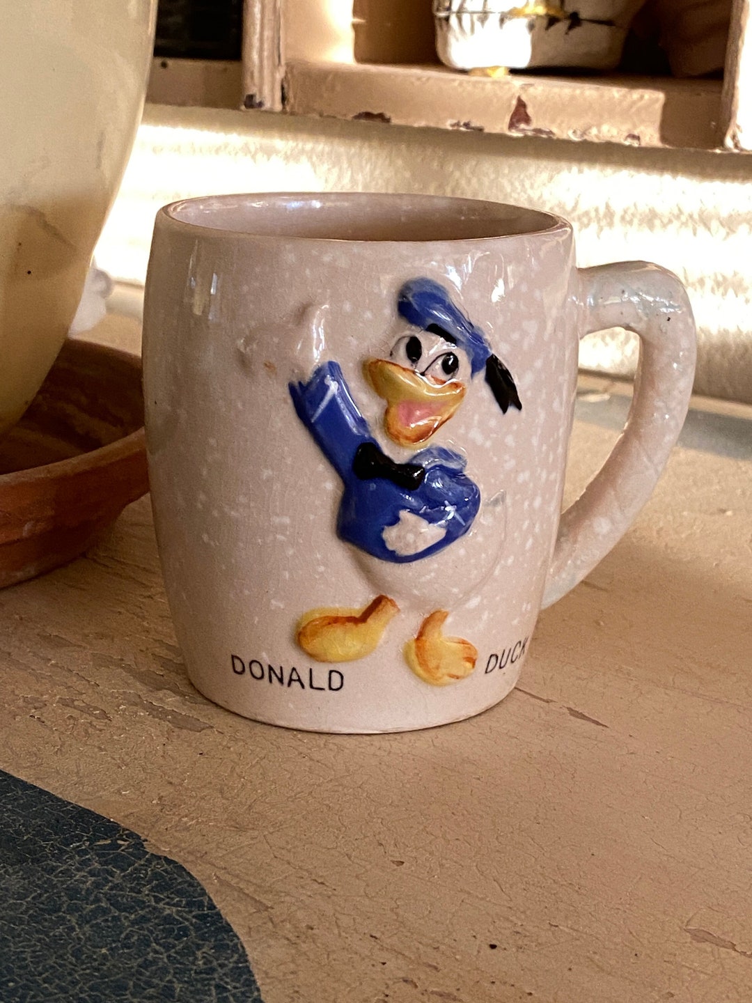 Vintage WALT DISNEY Donald DUCK Mug Cup Ceramic 1950s Coffee Crazed ...