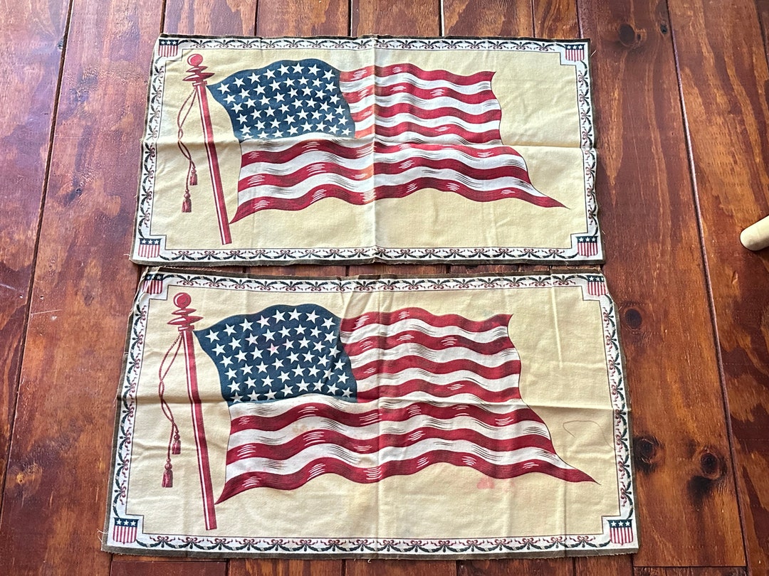 Pair Cool Vintage AMERICAN TOBACCO FLAGS 48 Star U S A Americana ...