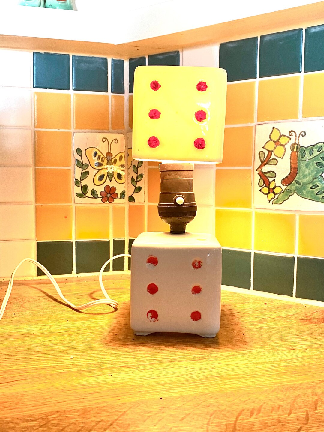 1940s GAMBLING Vintage CERAMIC DICE Lamp as is Original Poker Cards Gin ...