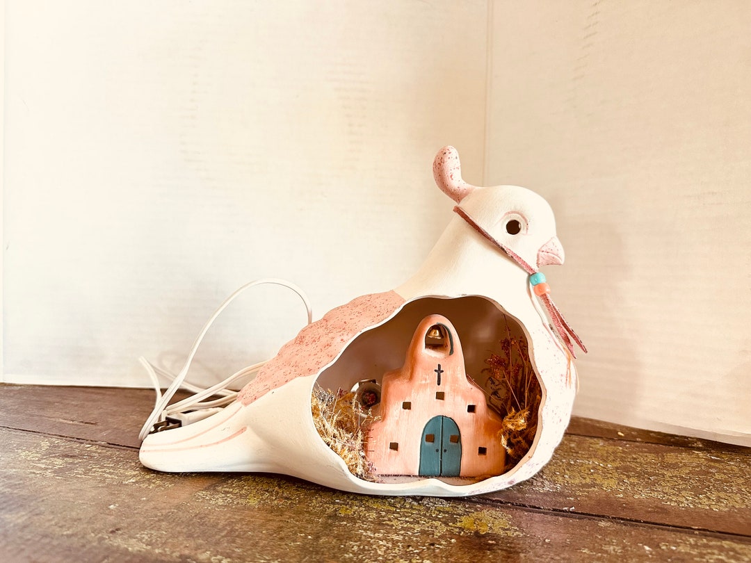 Vintage QUAIL W PUEBLO Diorama LAMP Southwestern Hand Painted Table ...