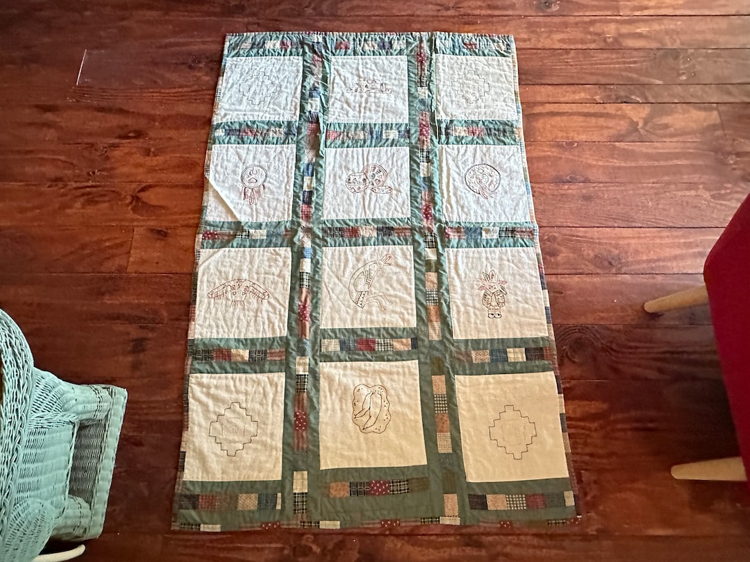Southwestern Quilt Vintage SOUTHWEST EMBROIDERED PATCHWORK Bedspread ...