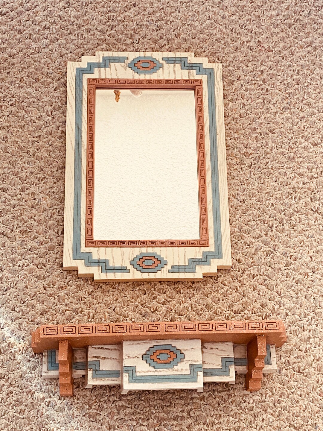 So Cool Vintage 70s Southwest MIRROR & SHELF Burwood PLASTIC Aztec - Etsy