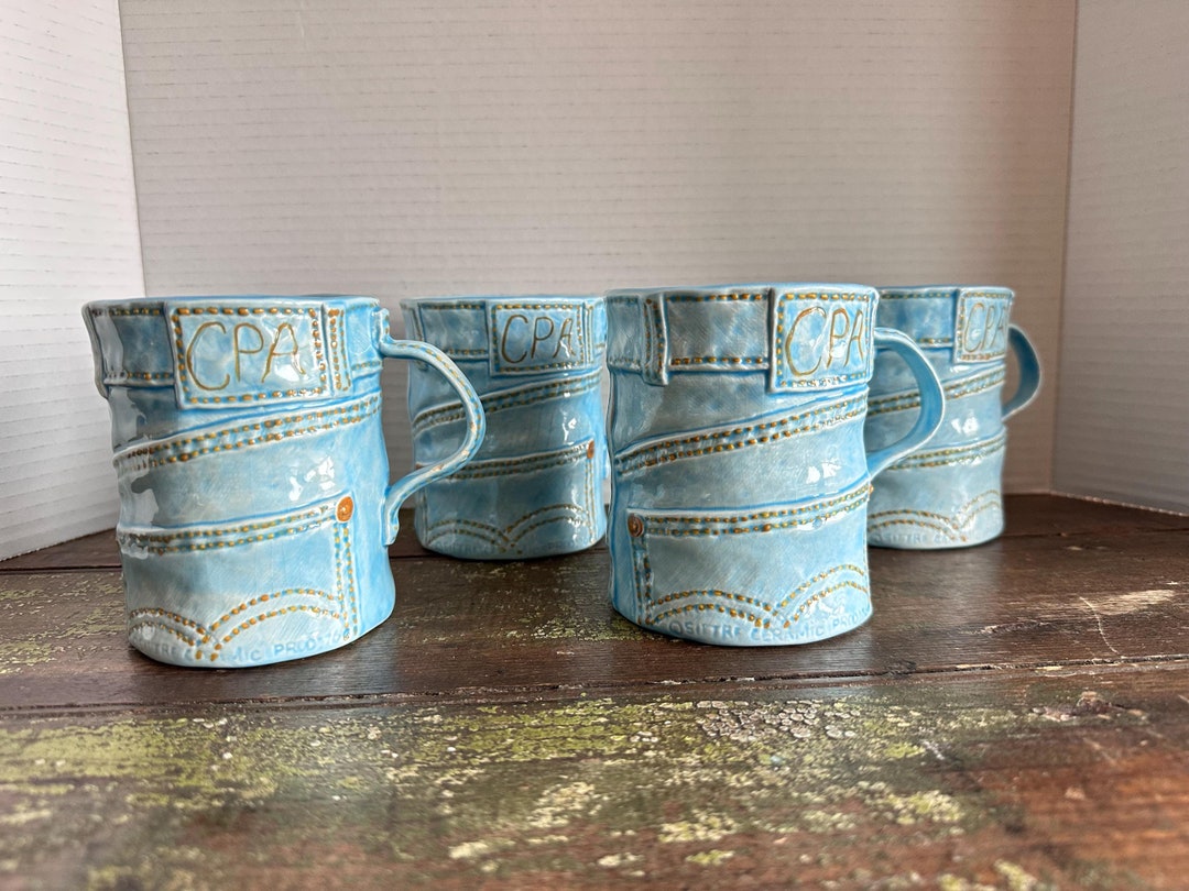 4 Vintage Blue JEAN Denim MUGS 1977 Handmade Set Awesome Levis Style ...