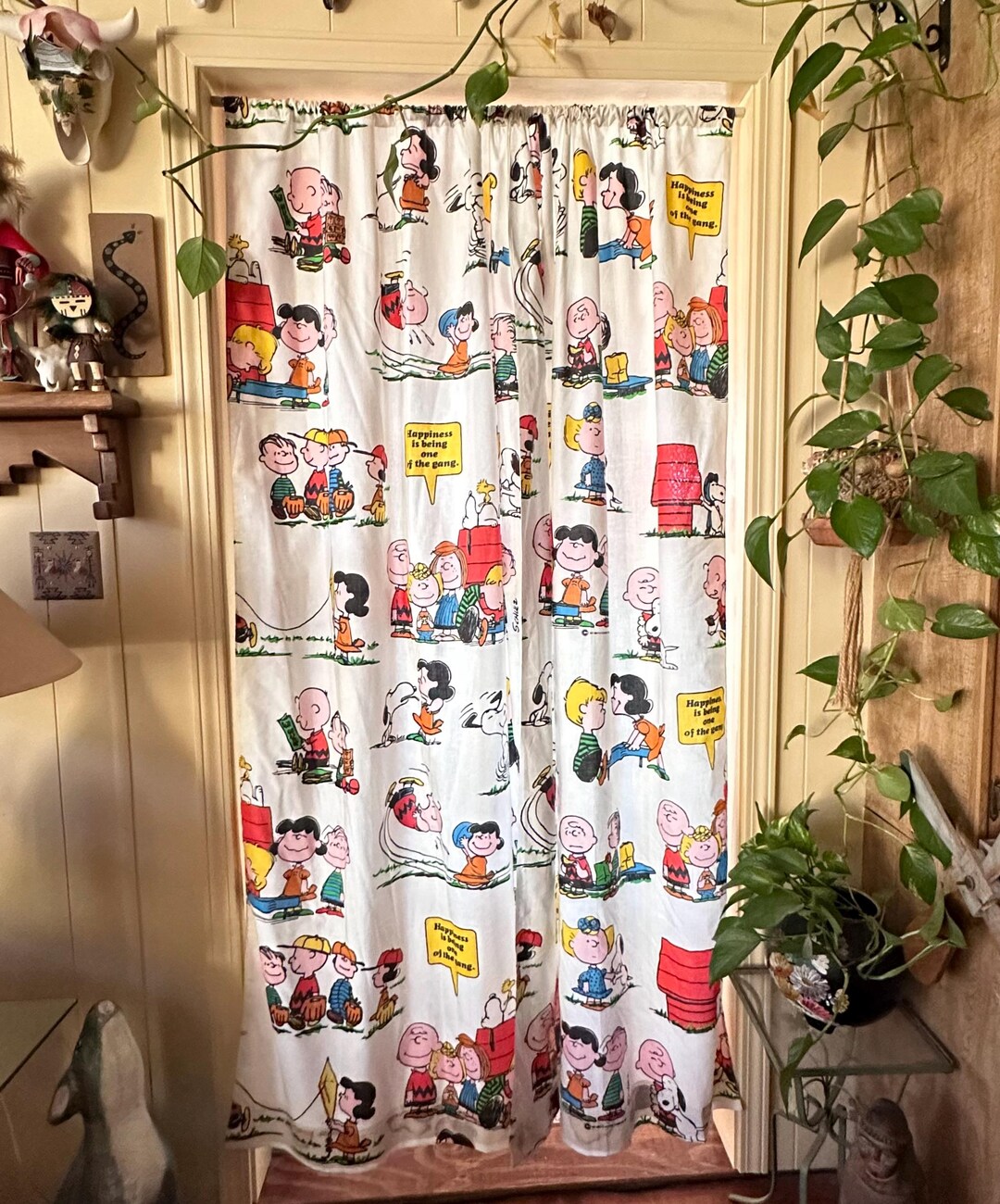 Vintage Pr CURTAINS PEANUTS Charlie BROWN Happiness is Being One of the ...