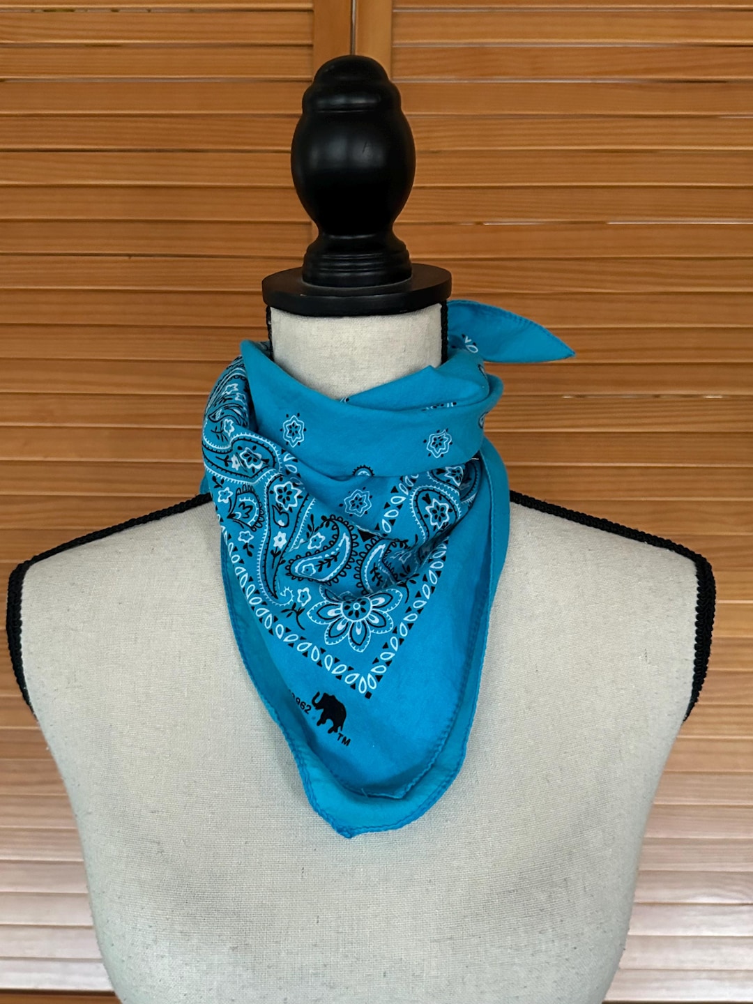 Turquoise Paisley Bandana: Black Elephant Trunk Logo, 1990s Cotton - Etsy
