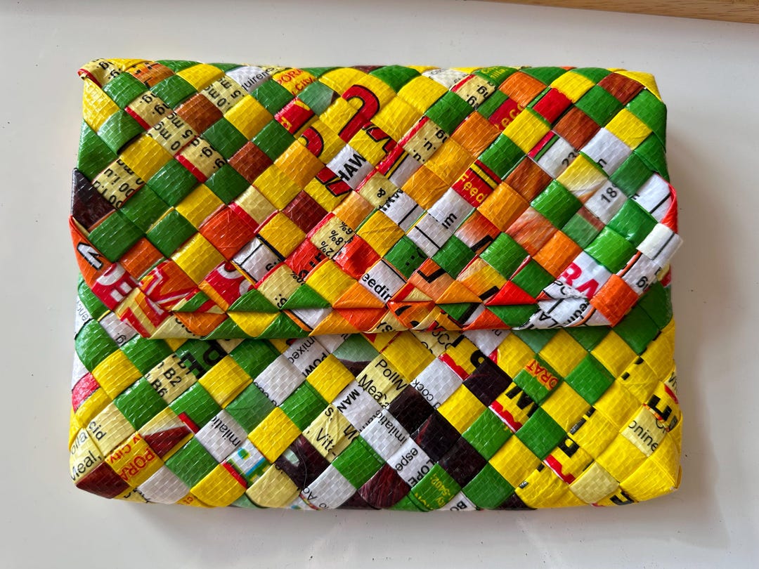 Vintage Recycled Wrappers CLUTCH BAG Hand Made Art Folk Handbag Purse ...