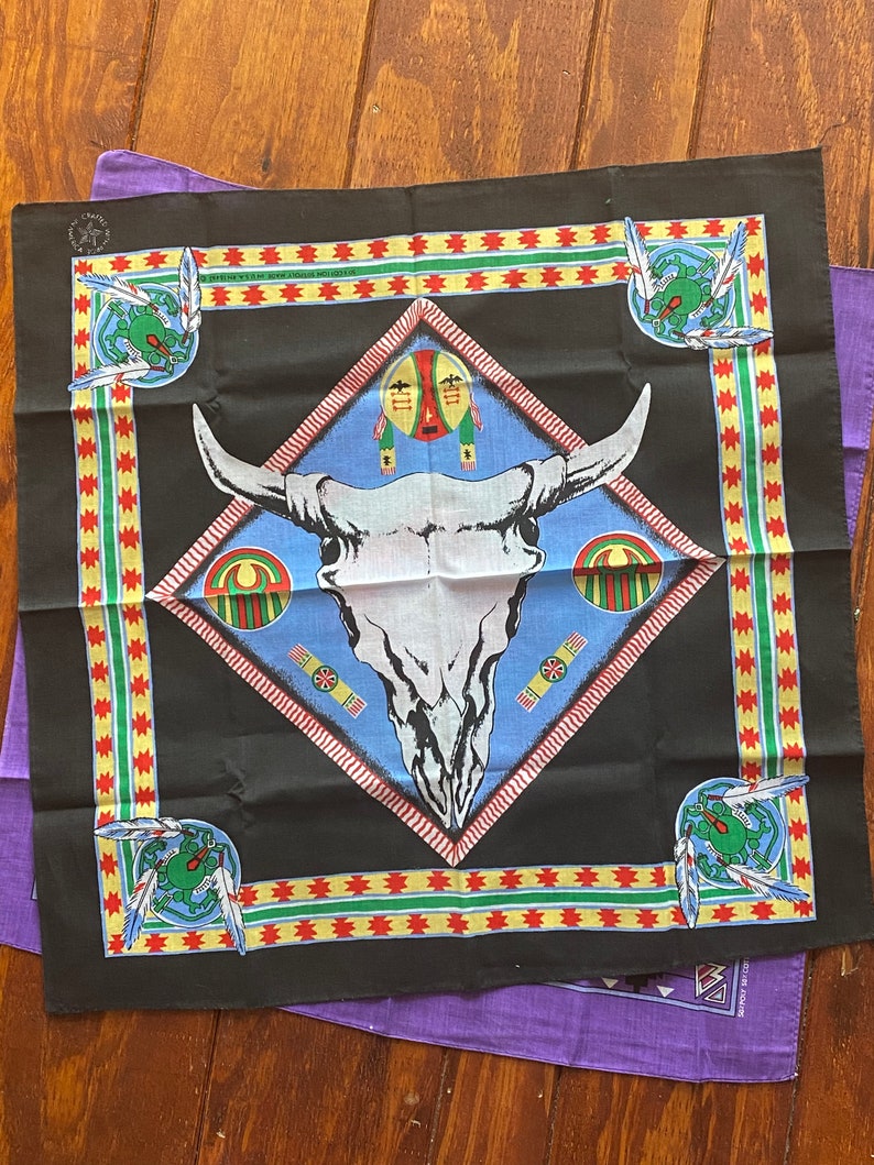 Vintage Steer SKULL BANDANA SOUTHWEST Design American Indian 80’s U S A ...