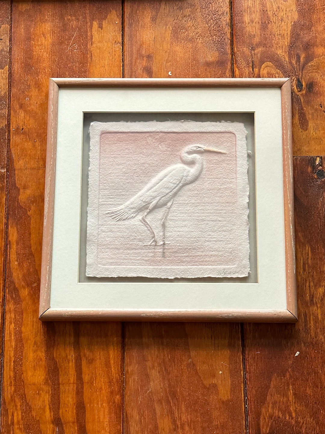 Vintage EGRET Heron Figi Art Painting on PAPER Southwestern PICTURE 13 ...