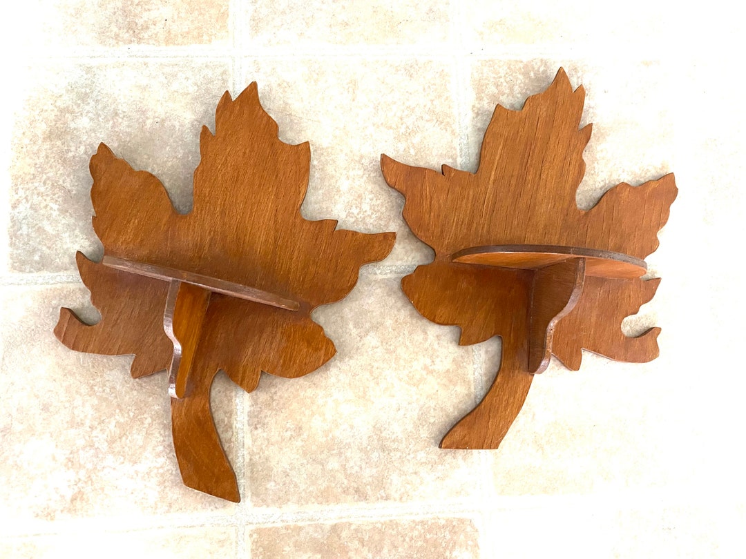 1950s Pair Wooden Shelves 50s Vintage MAPLE LEAF Wood Fifties Cabin ...