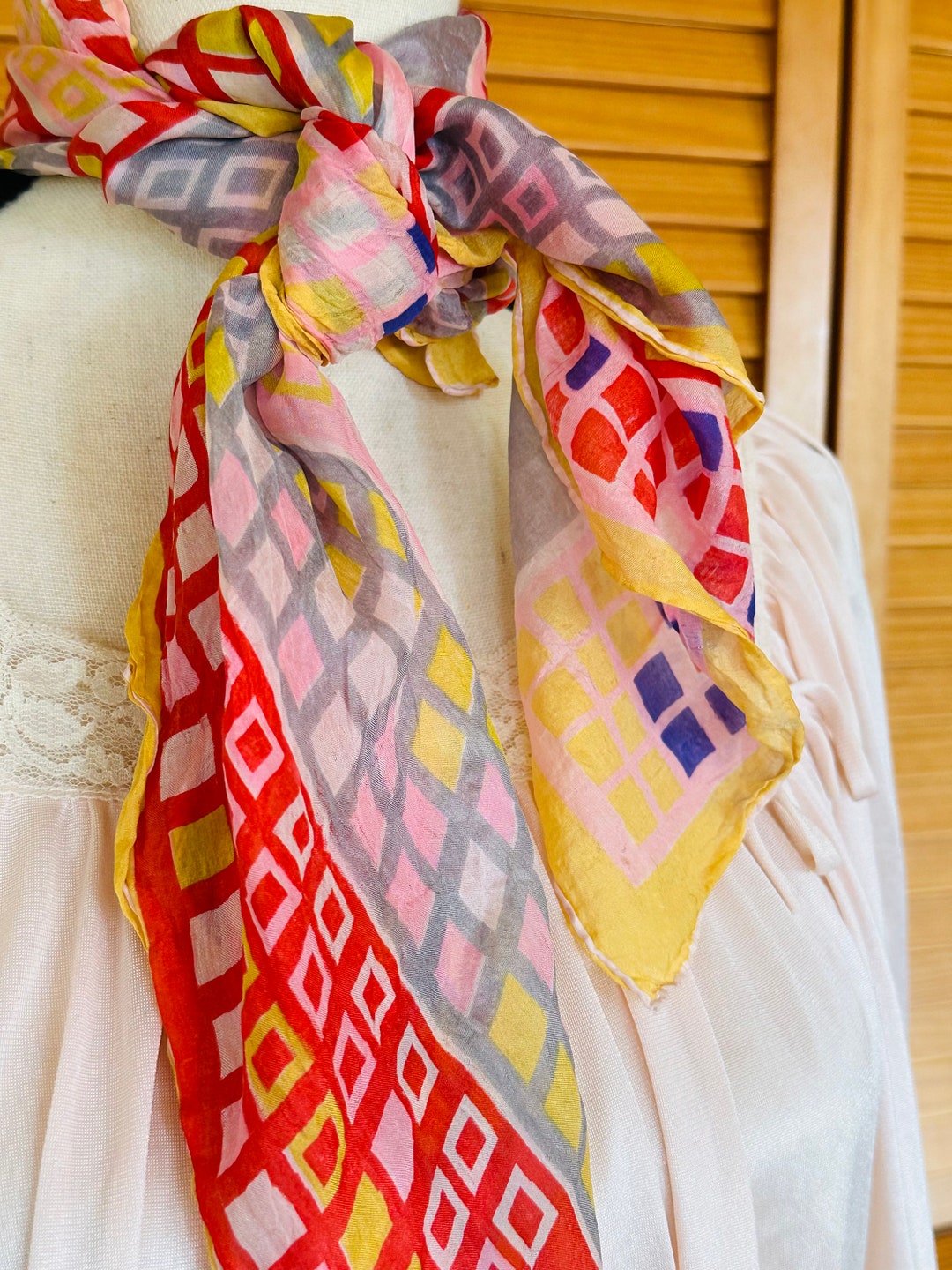 Fifties Vintage Silk SCARF Abstract Whimsical Castle Design Fantasy ...