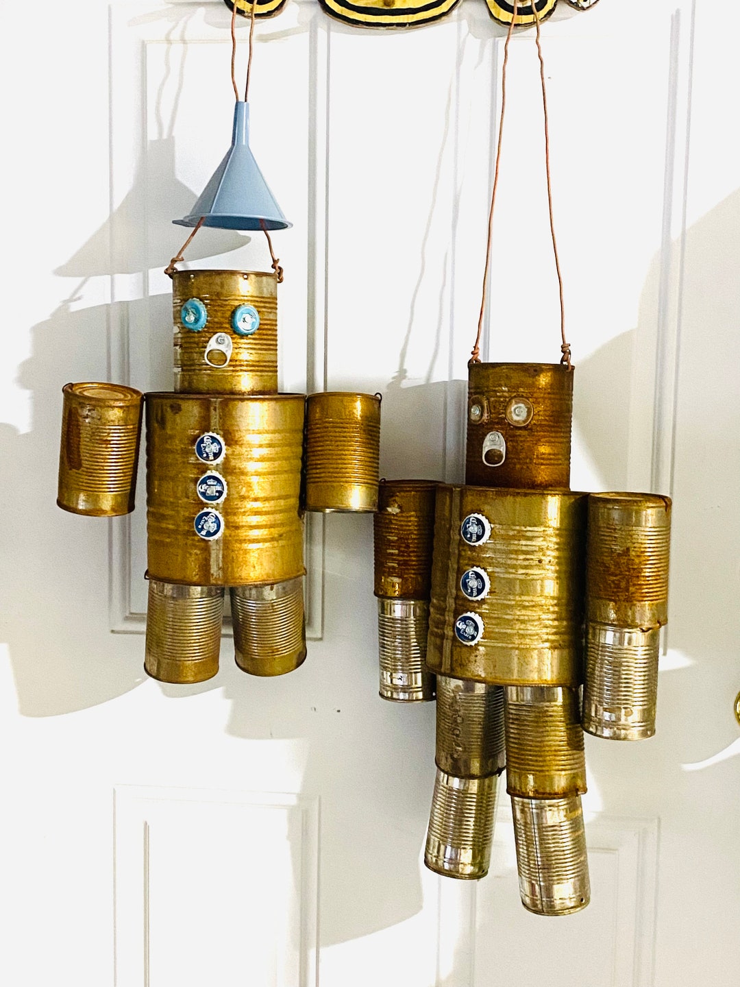 1970’s Robots Vintage Folk ART Can ROBOT Tin Men Hand Made Pair Tin Man ...