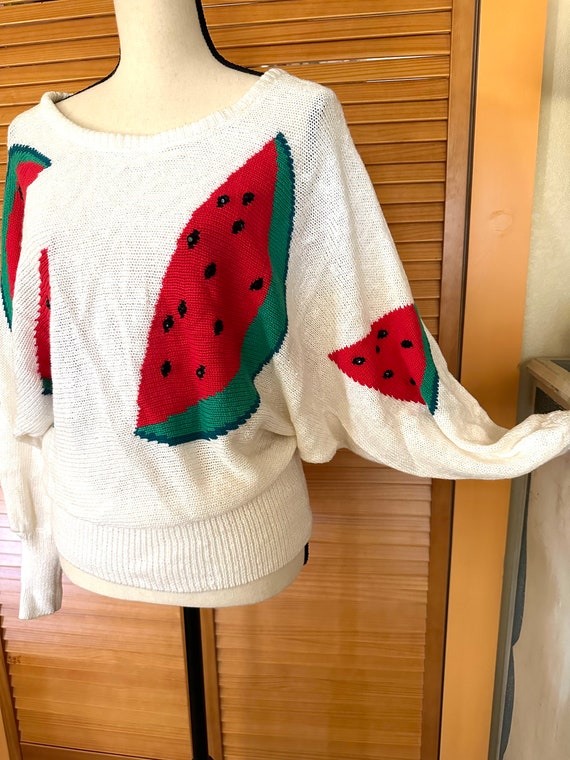 1980’s ViNTAGE WATERMELON SWEATER Summer KnIT Dolman … - Gem